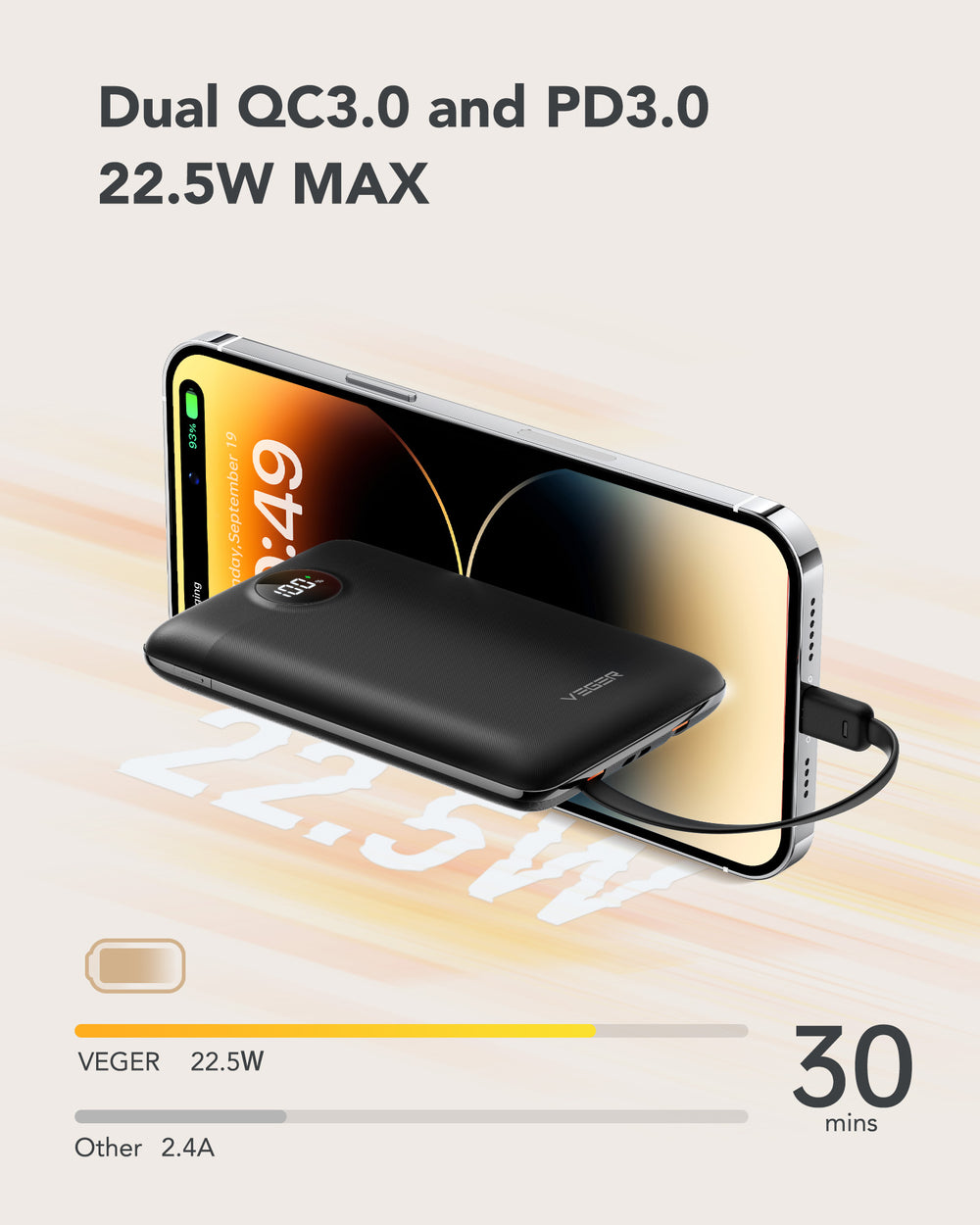 C11 Mini Portable Charger with Built-in Cables 10000mAh 22.5W