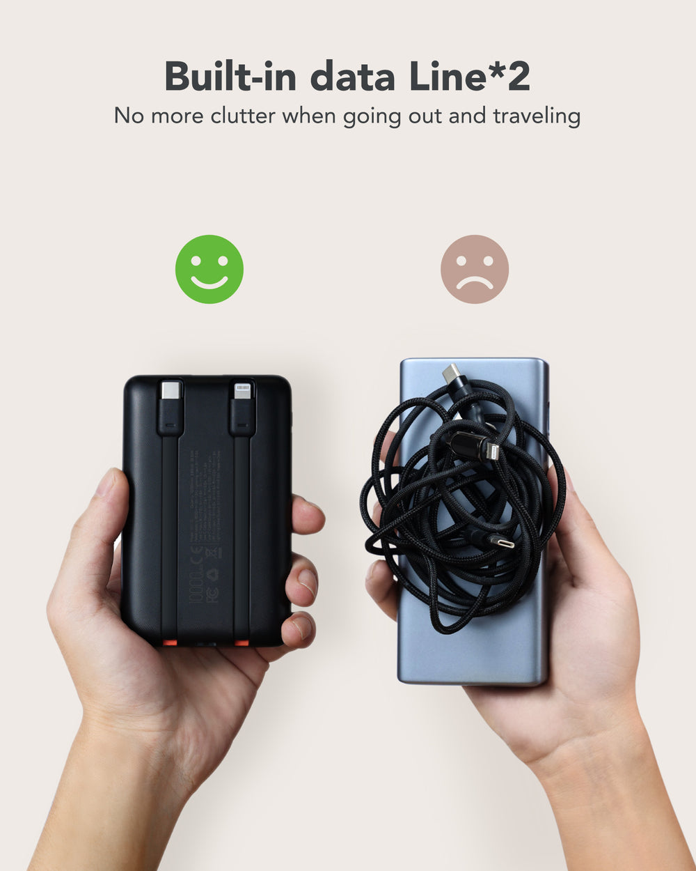 C11 Mini Portable Charger with Built-in Cables 10000mAh 22.5W