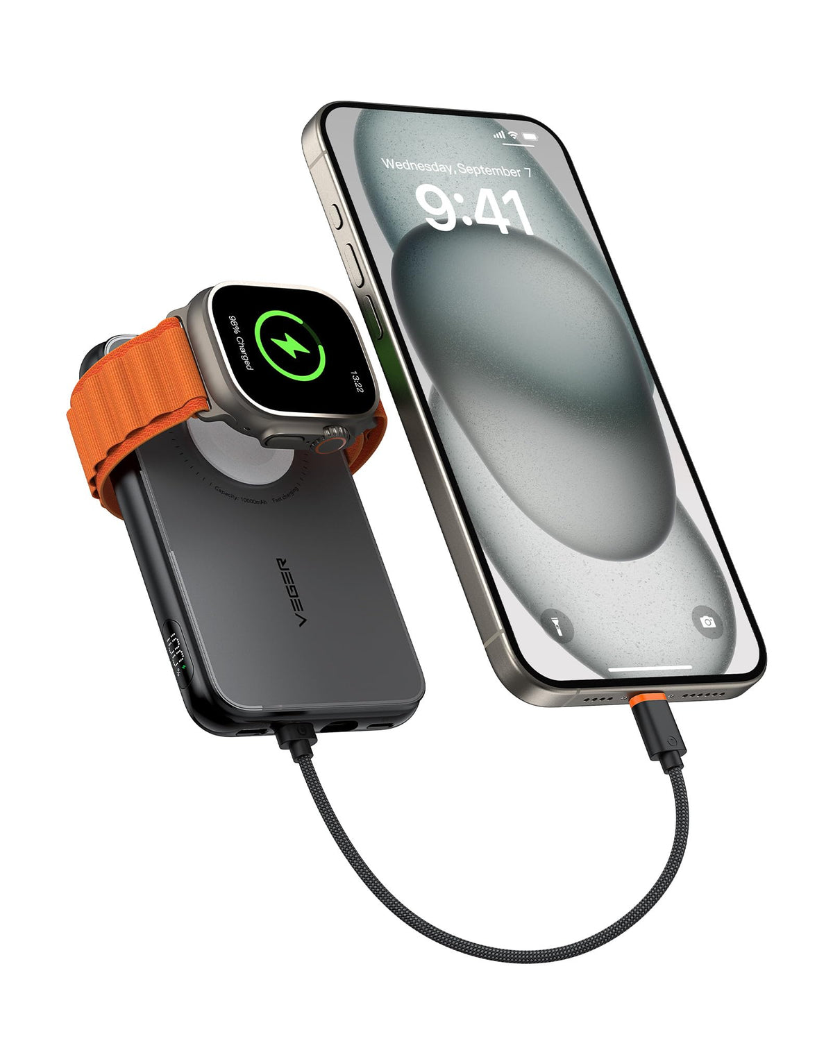 10000mAh Portable Charger with Built in Cable (Removable)